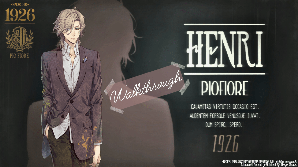 Piofiore: Episodio 1926 – Henri Lambert Walkthrough – Otome Kitten